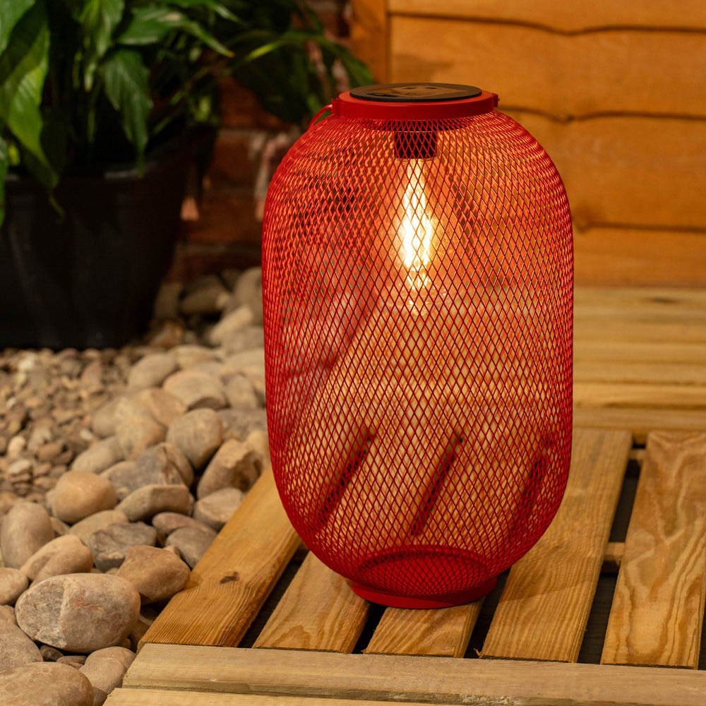 ValueLights Red Metal Mesh Basket Solar Powered Outdoor Garden Lantern Light | Homebase