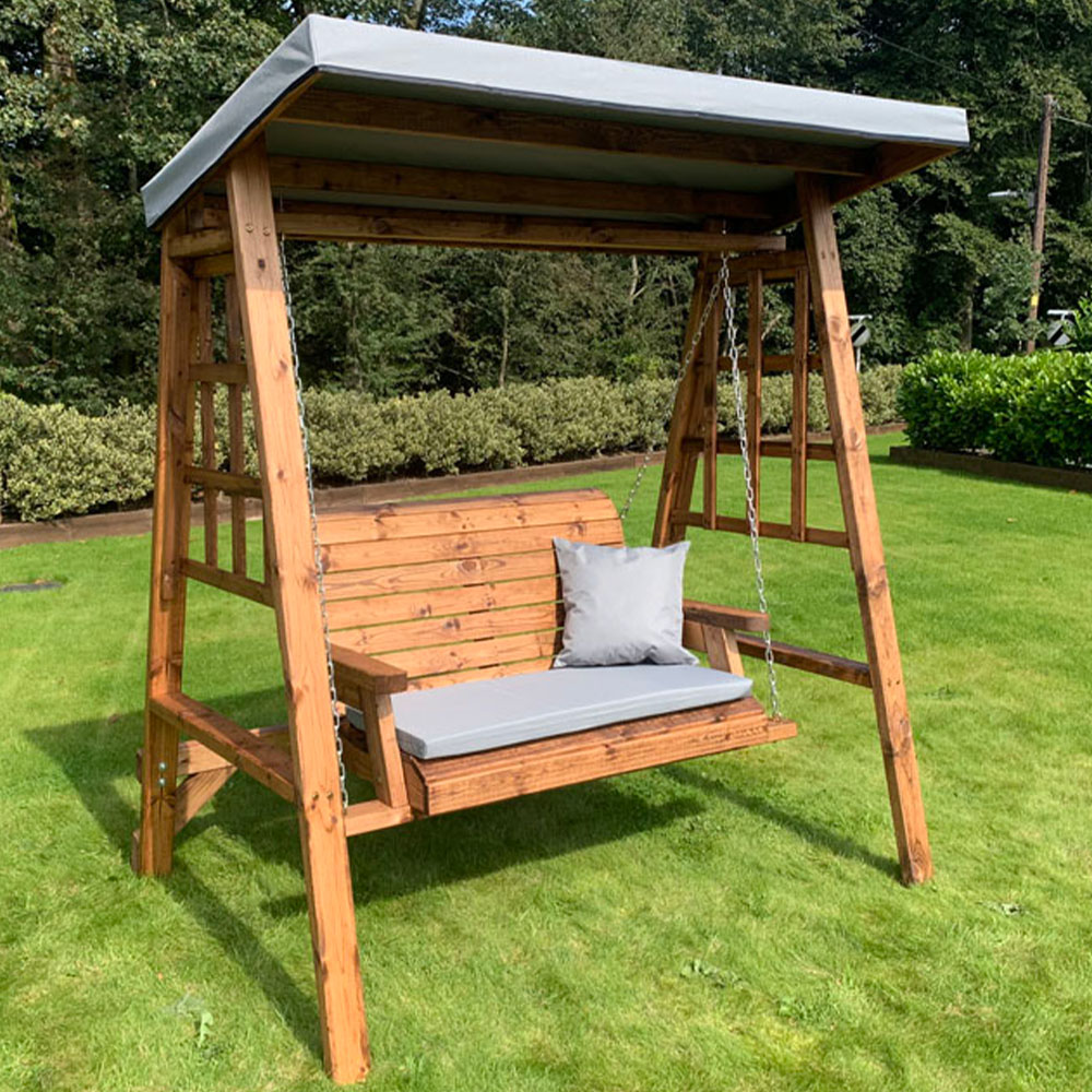 Charles Taylor Dorset 2 Seater Swing with Grey Cushions and Roof Cover Homebase