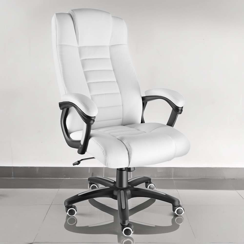 tectake White Office Chair with Padded Armrests | Homebase
