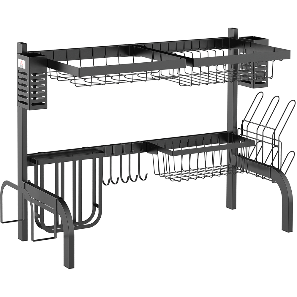 Portland 2 Tier Black Over the Sink Dish Drainer Rack | Homebase