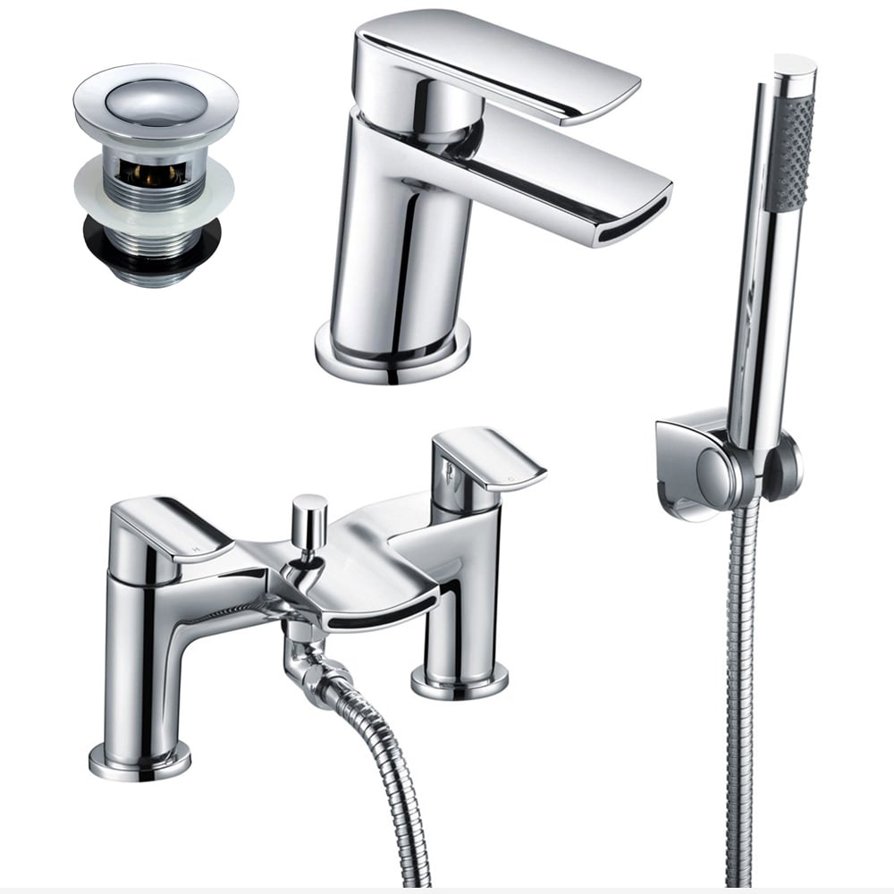 Nes Home Wilpa Chrome Basin Mixer and Bath Shower Mixer Tap with Waste | Homebase