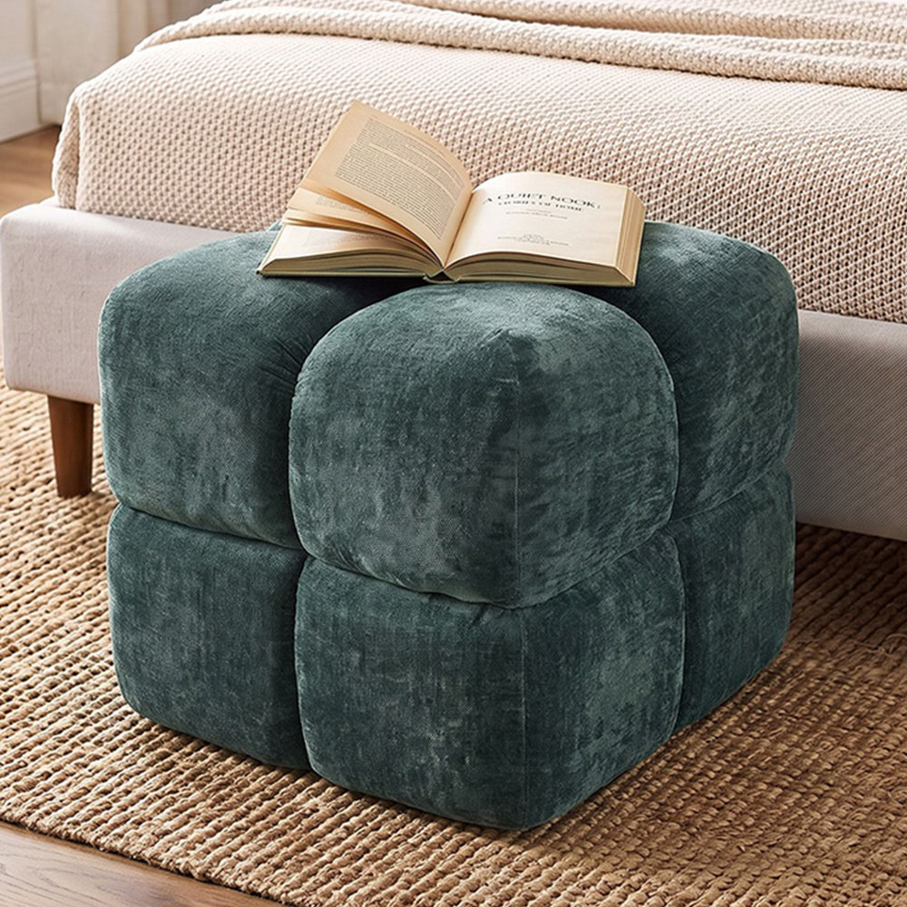 Living and Home Green Chenille Segmented Storage Footstool with Lift-Up ...