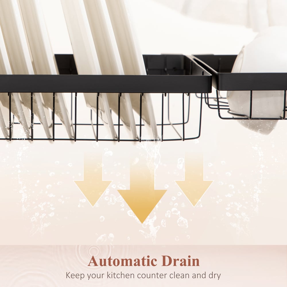 Portland 2 Tier Black Over the Sink Dish Drainer Rack | Homebase