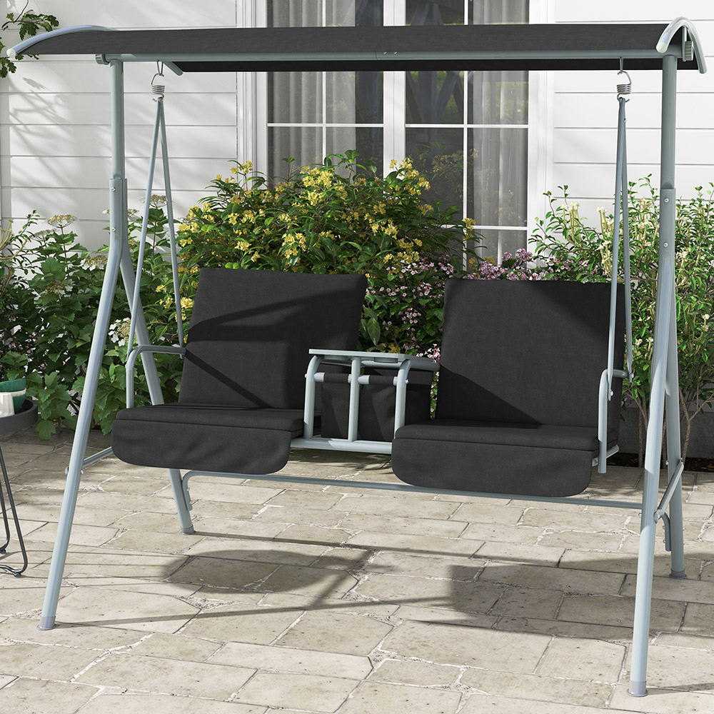 Outsunny 2 Seater Black Swing Chair with Canopy Homebase