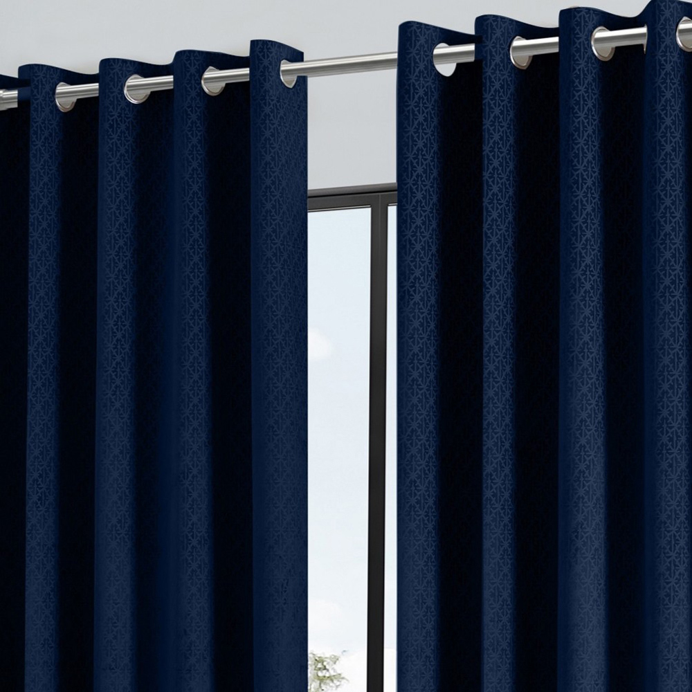 Alan Symonds Temple Navy Velvet Blackout Ring Top Eyelet Curtains 117 x ...