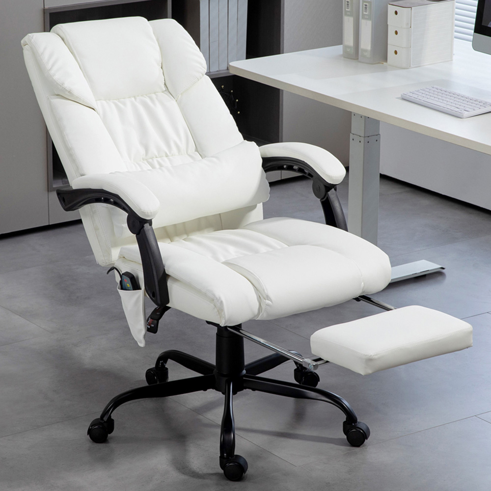 Portland White PU Height Adjustable Vibration Massage Office Chair | Homebase