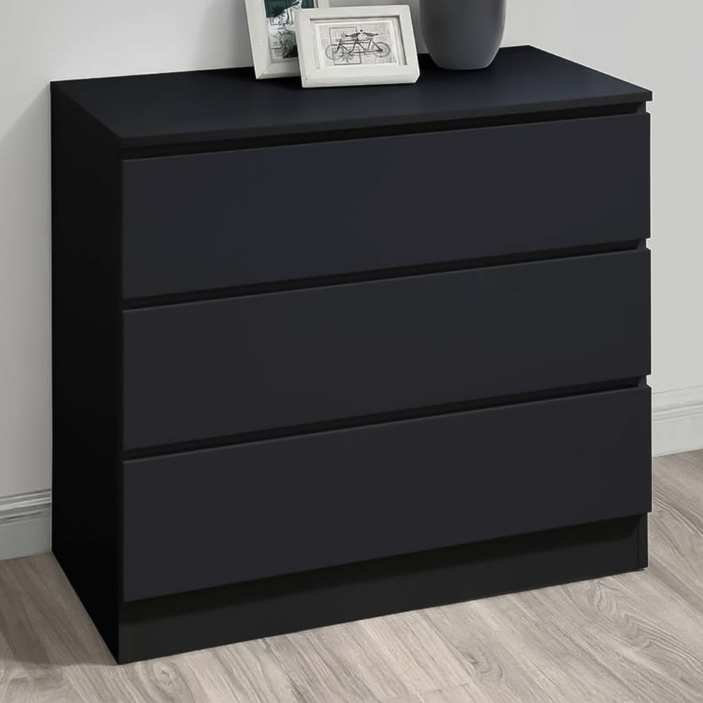Oslo 3 Drawer Black Chest of Drawers | Homebase
