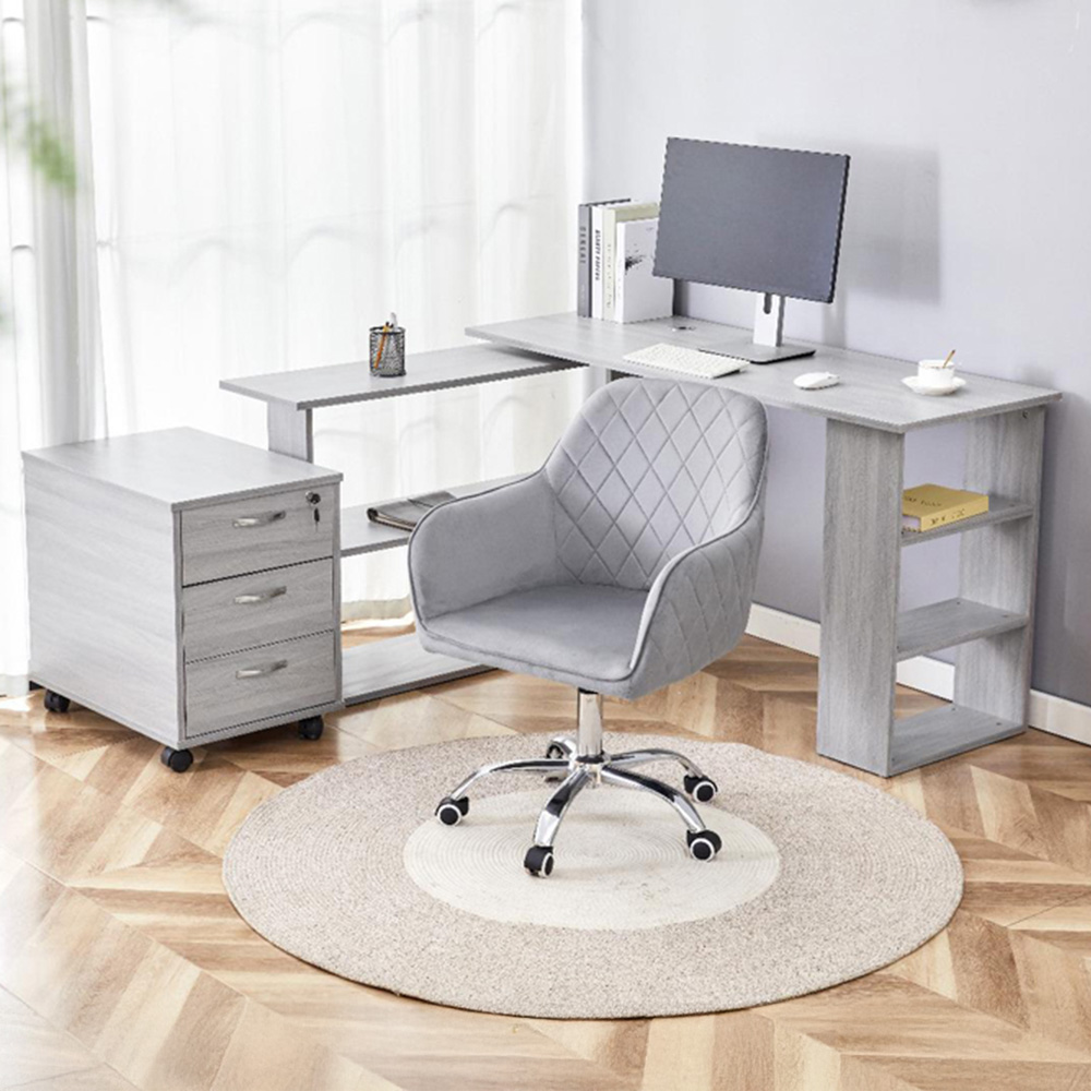 Kosy Koala Grey Wooden L Shaped Office Desk with Drawer Unit and Chair | Homebase
