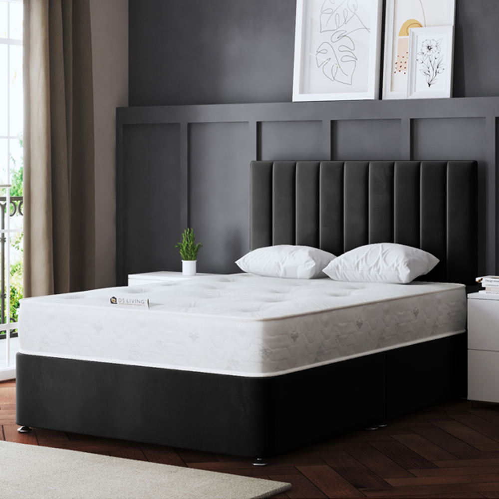DS Living Amelia Small Double Black Upholstered Panel Divan Bed | Homebase