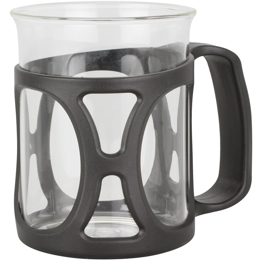 Clear Glass Mug with Abstract Design Plastic Handle | Homebase