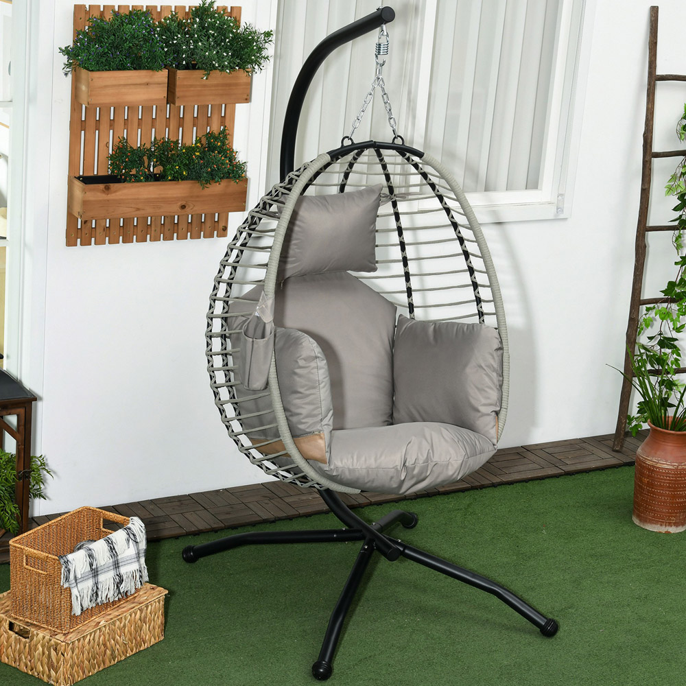 Outsunny Grey and Black Foldable Egg Chair with Cushion | Homebase