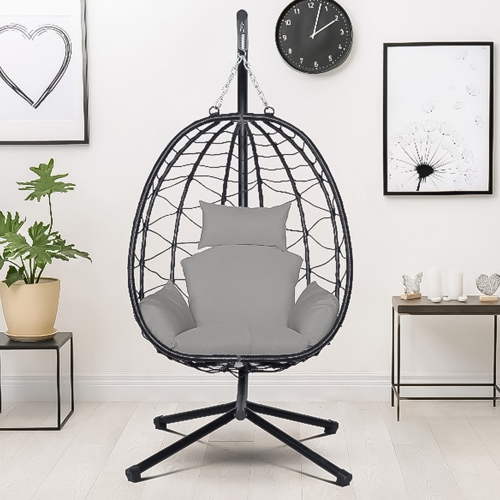 Brooklyn Black Large Swing Egg Chair with Stand | Homebase
