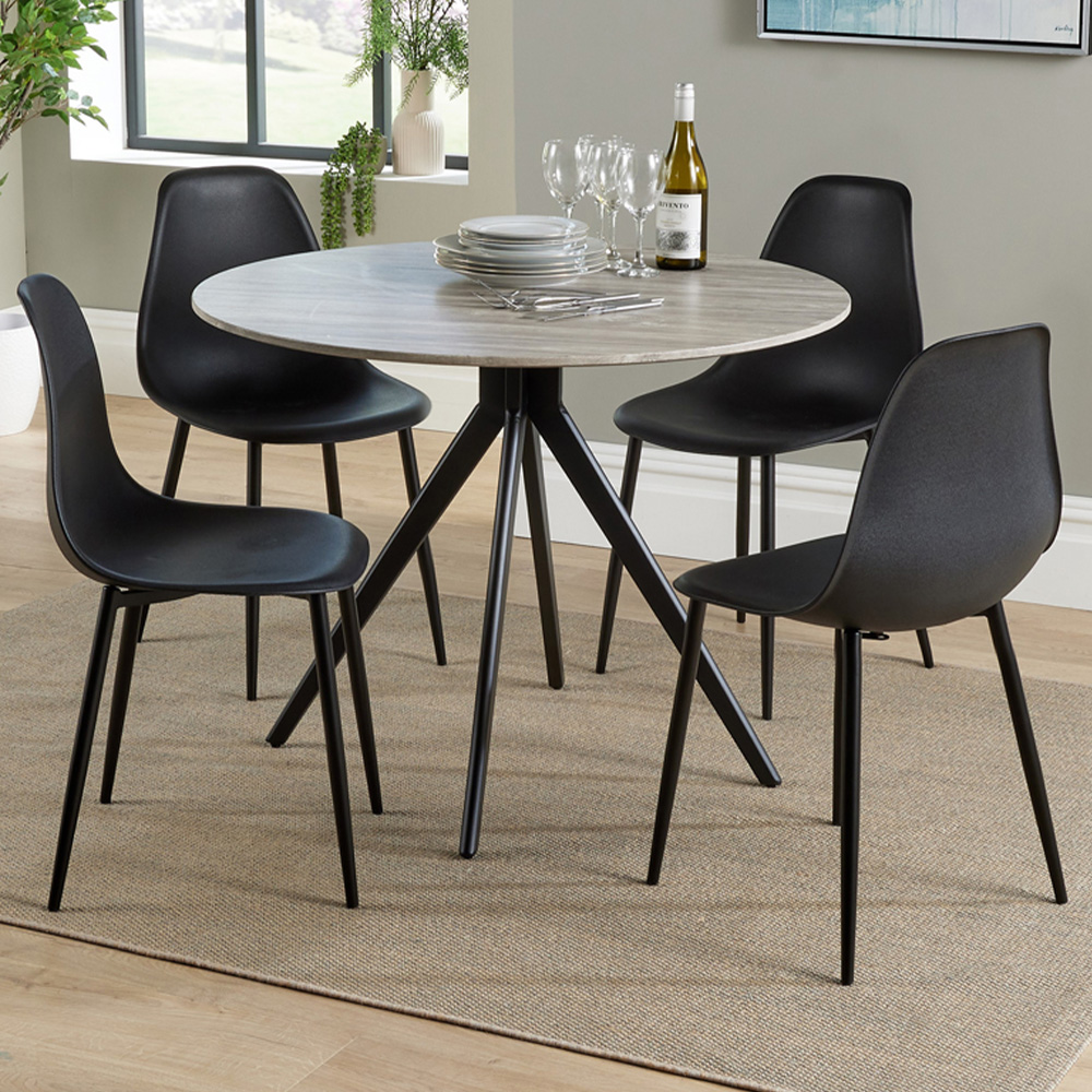 Core Products Aspen 4 Seater Round Dining Set Grey Oak and Black | Homebase