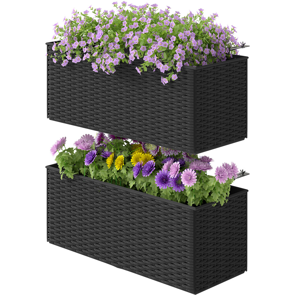 Outsunny Black Rattan Look Hanging Flower Box 50cm 2 Pack | Homebase