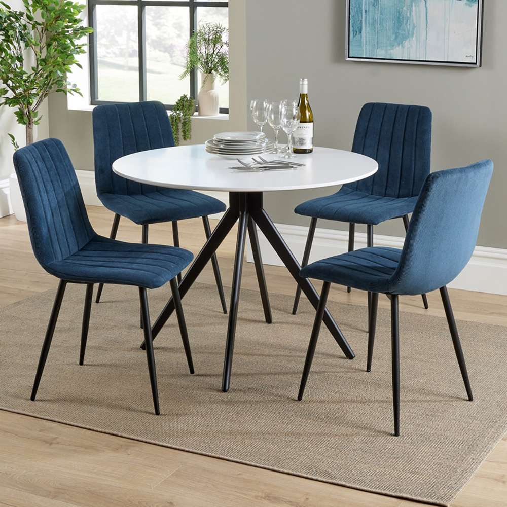 Core Products Aspen 4 Seater Round Dining Set White and Blue | Homebase